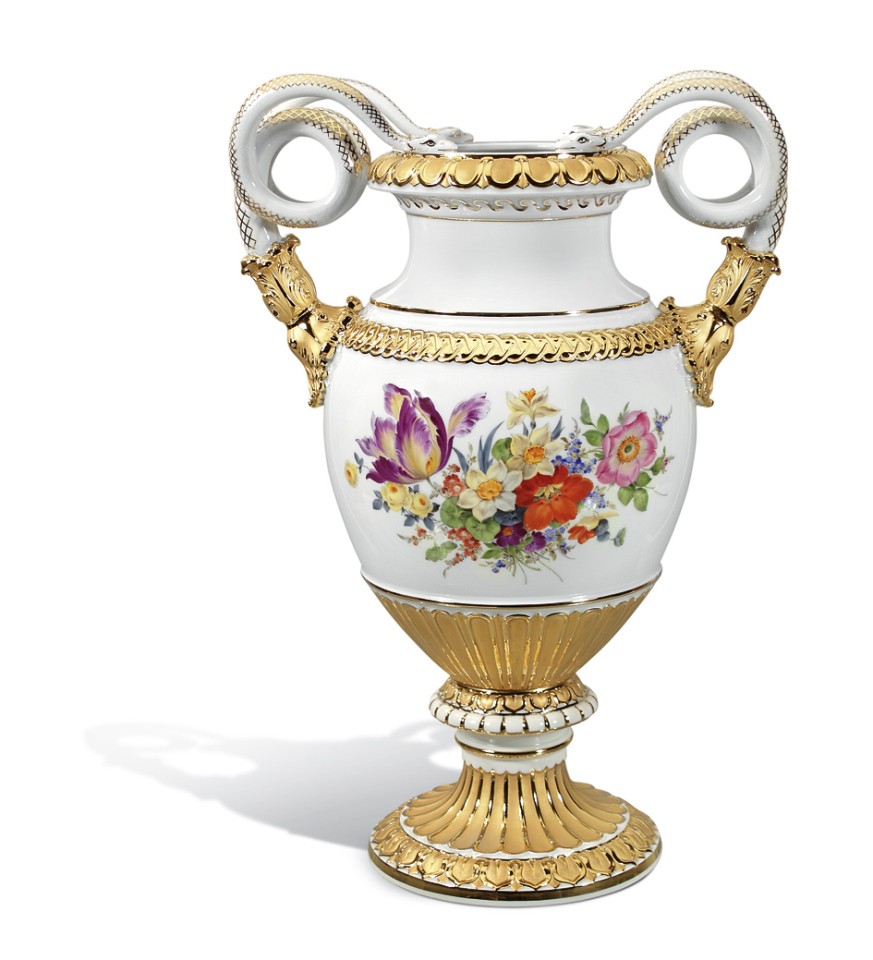 Vase with snake handles "Flower Bouquet", H 49 cm Art-Salon